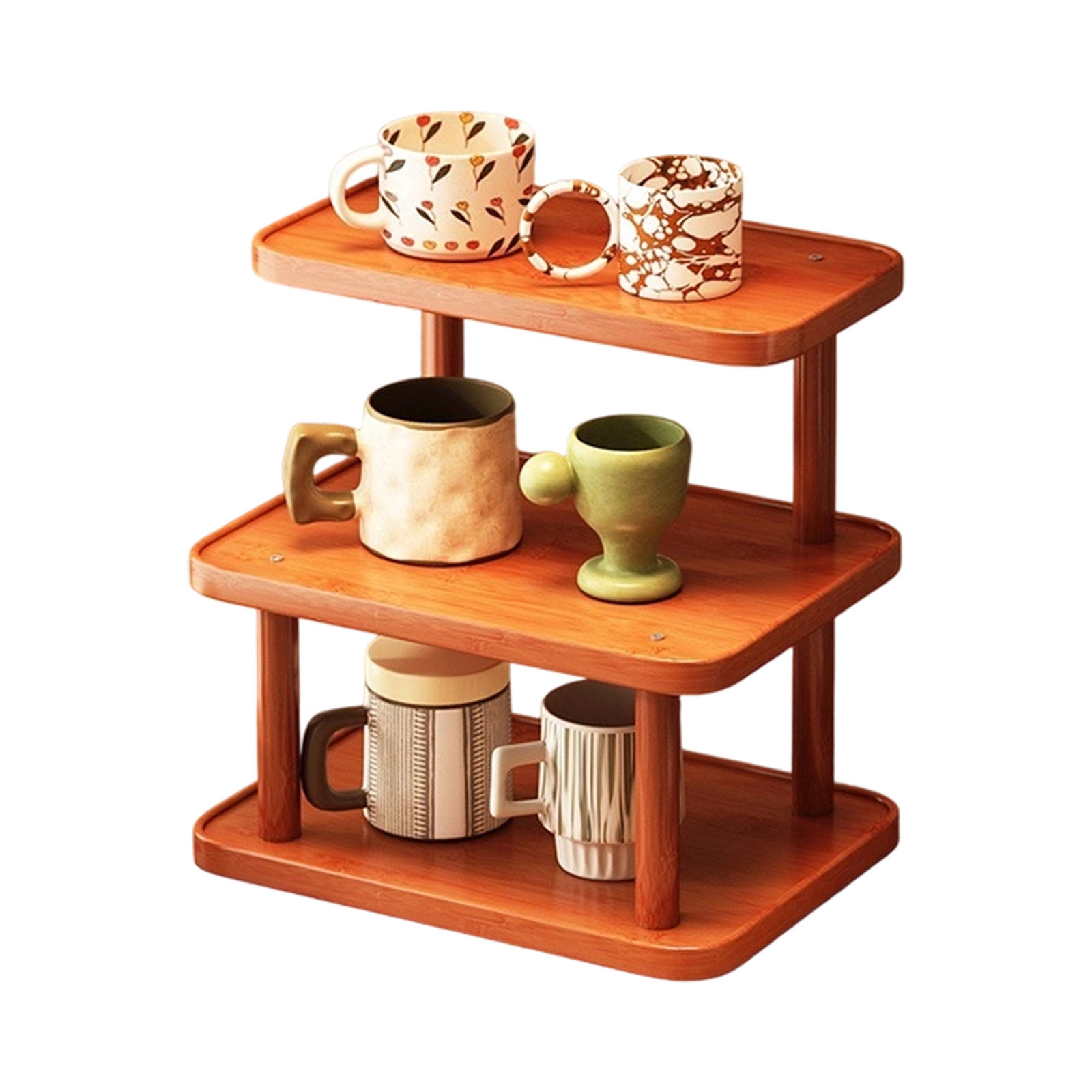 Bamboos Teas Set Display Stand Double Layer Organizers 20kg Capacity ...