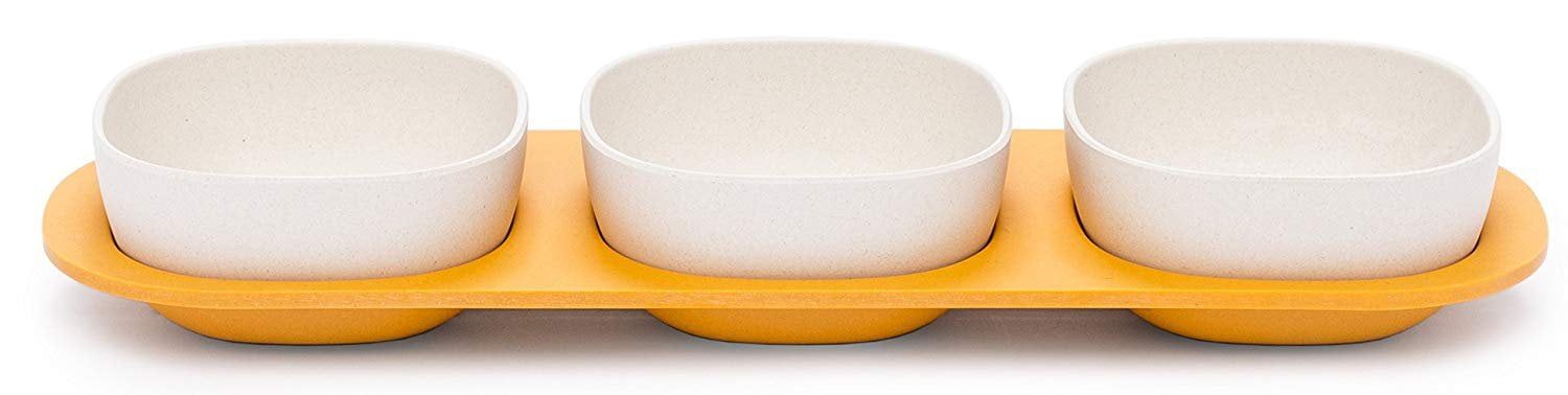 Bamboozle Bamboo Tapas Bowl Set 4 Piece Yellow and White Snack Bowl ...