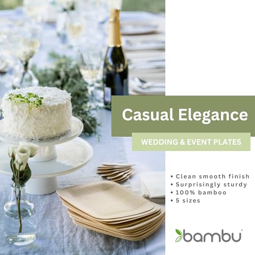Bambu Pack of 100-7 Inch Disposable Bamboo Plates Square, Biodegradable ...
