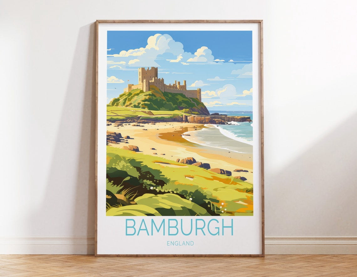 Bamburgh UK Castle England Travel Illustration Wall Art, Unframed Paper ...