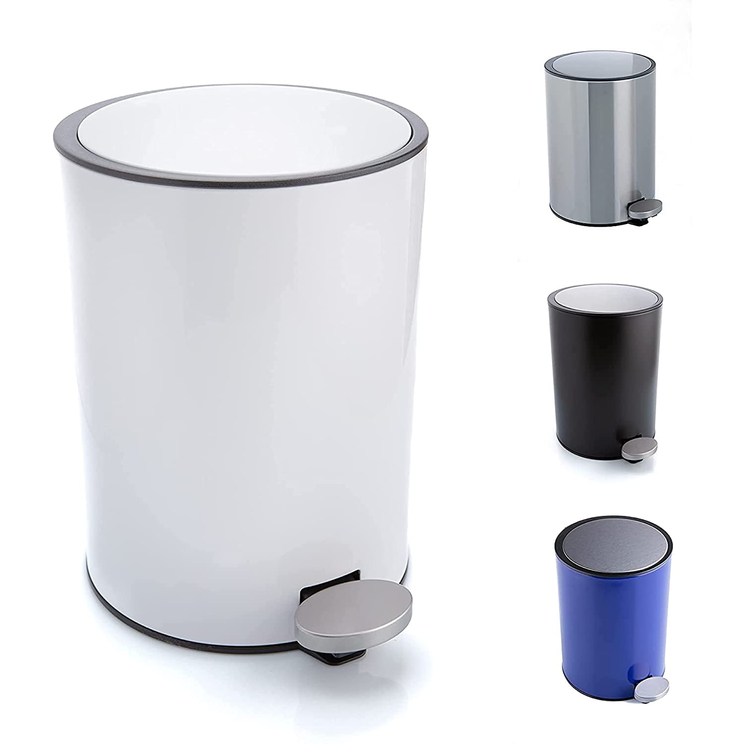 Bamodi Mini Step Trash Can 0.8 Gallons White - Soft-Closing System ...