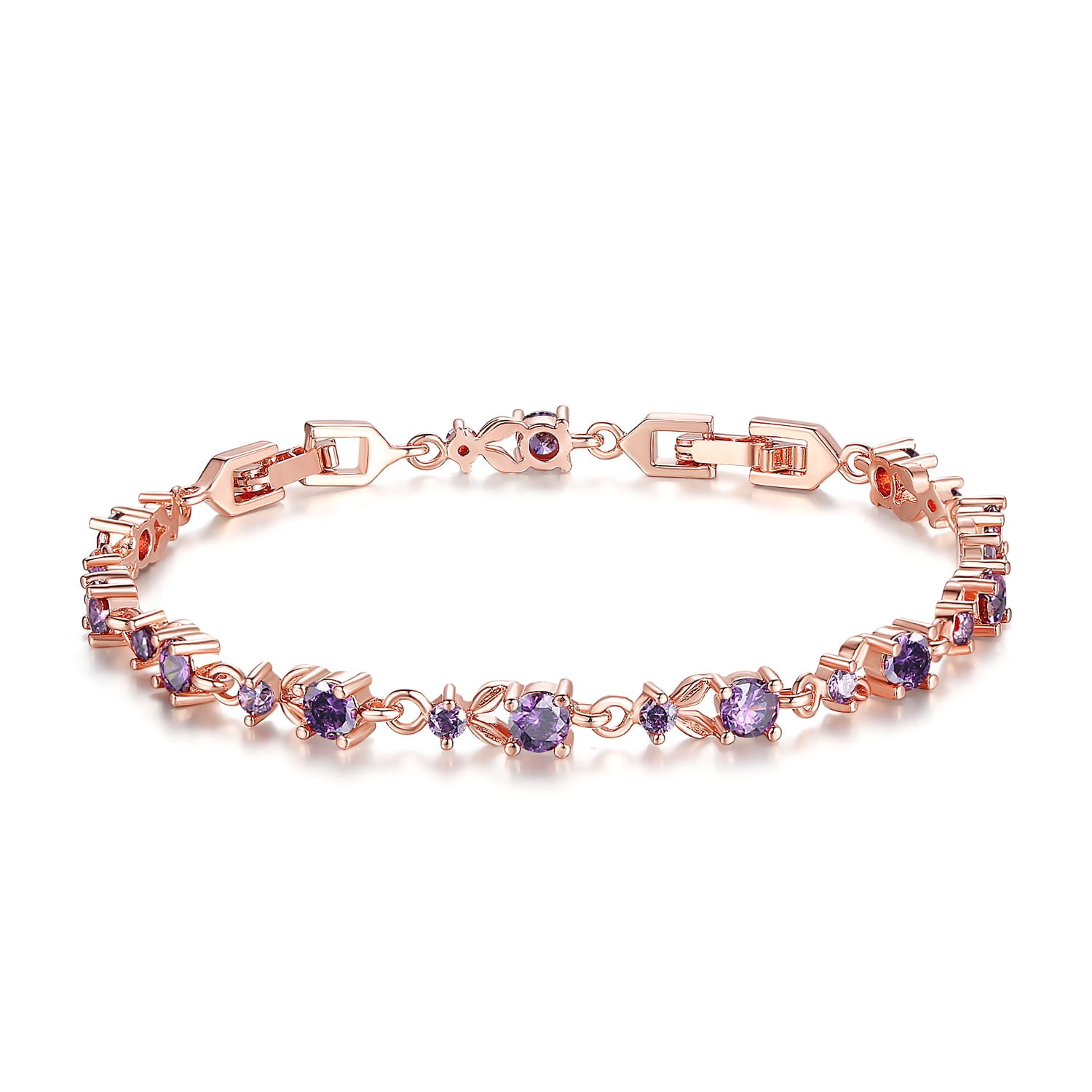 Bamoer Rose Gold Bracelet with Purple Cubic Zirconia Oval High Quality ...