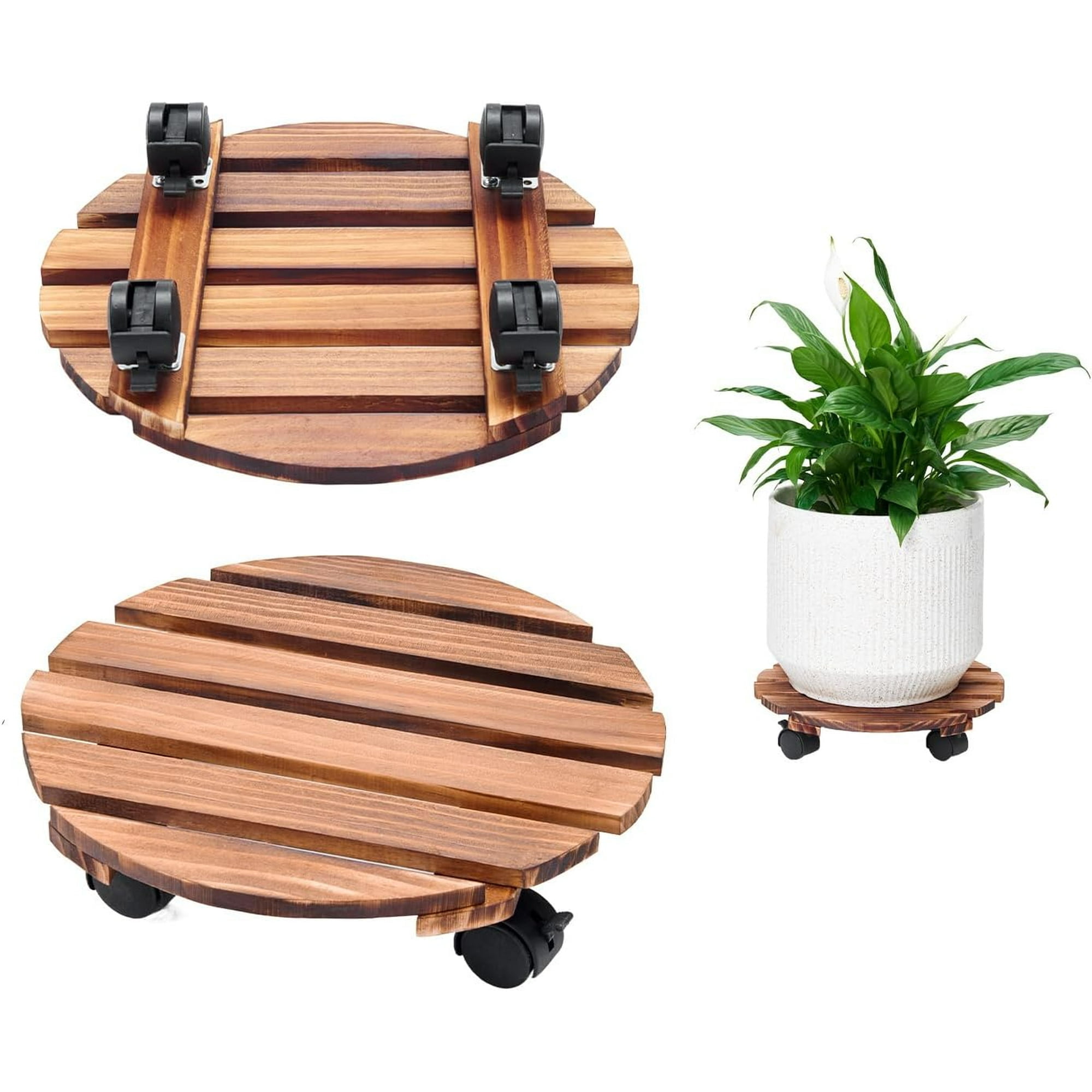 Bamworld Plant Caddy with Wheels 2 Pack Plant Stand 12in Rolling ...
