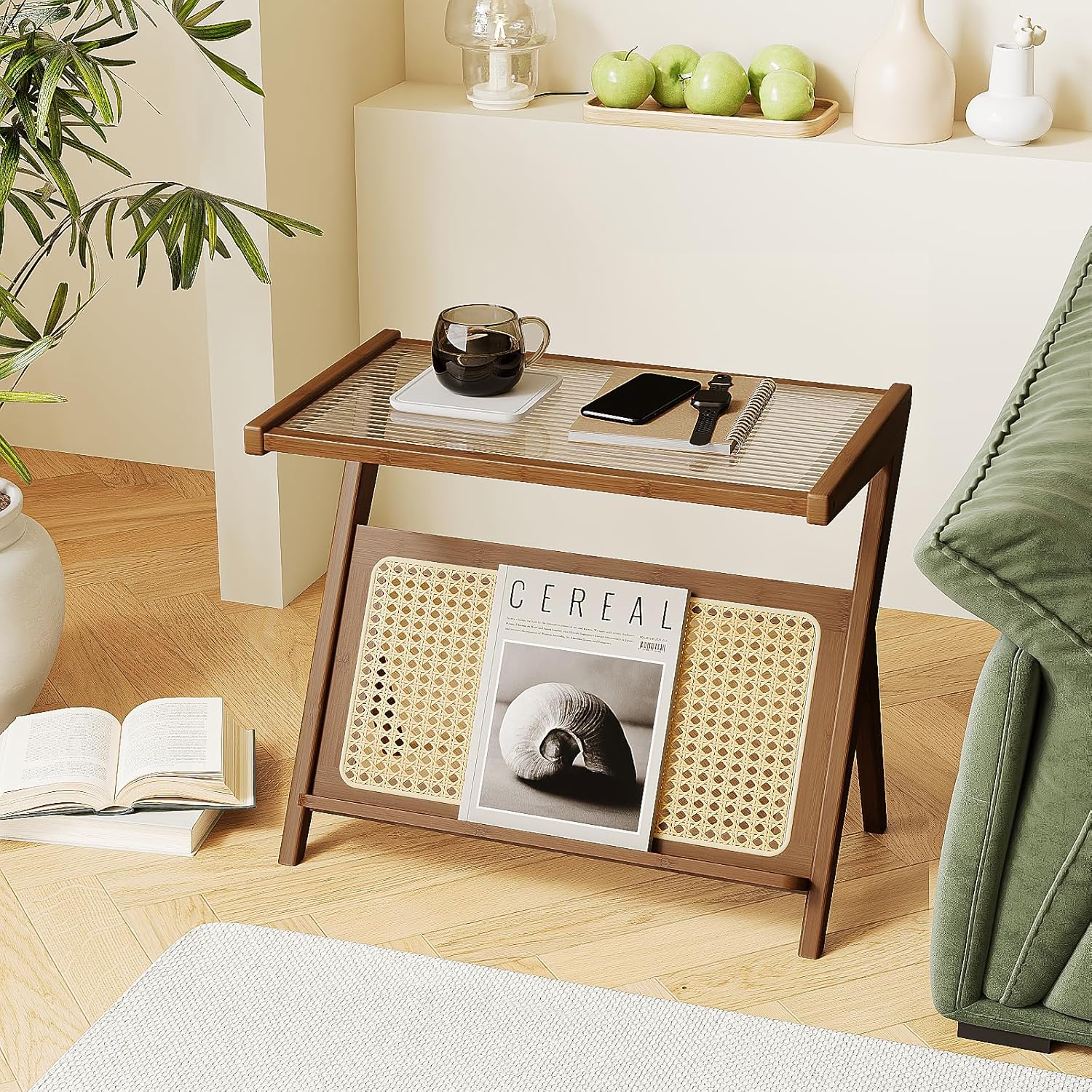 Bamworld 23.6'' L Rattan Side Table Boho NightStand Mid Century Modern ...