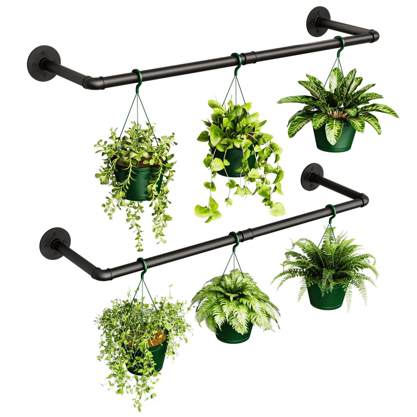 Bamworld 2pack Indoor Hanging Planters, Black Metal Rod, Wall & Ceiling ...