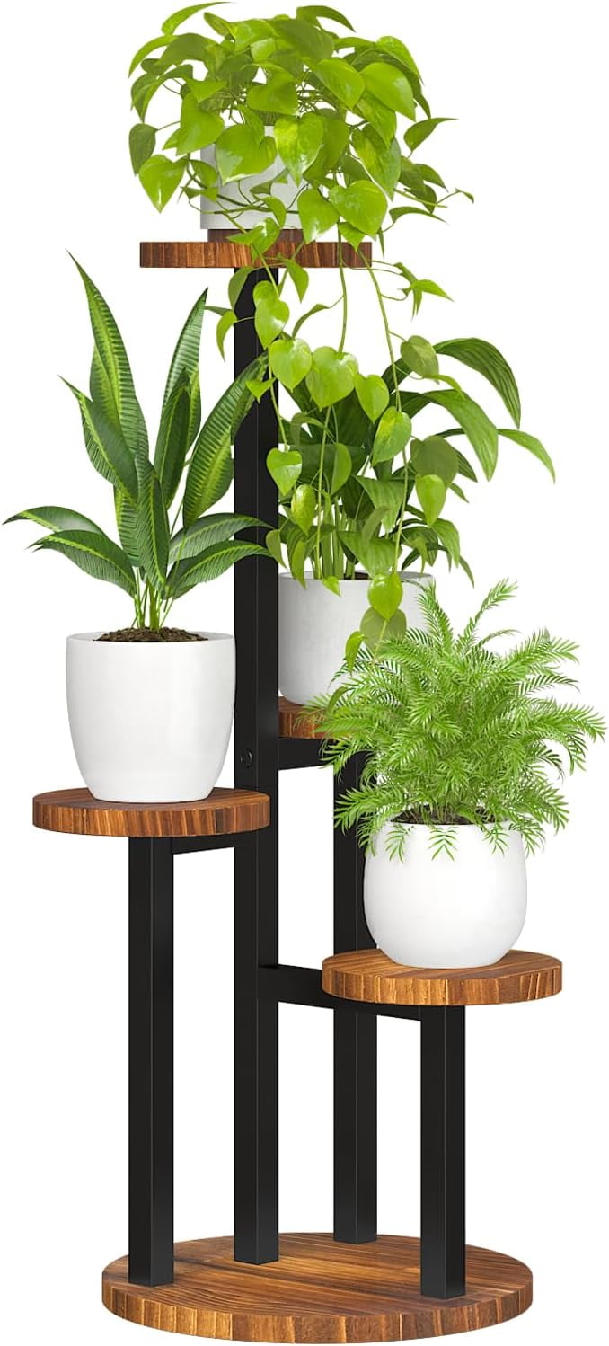 Bamworld 4 Tier Plant Stand, Metal & Wood, Indoor/Outdoor Display for ...