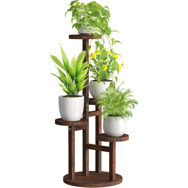 Bamworld Wooden 4 Tier Plant Stand, Indoor/Outdoor Corner Shelf for ...