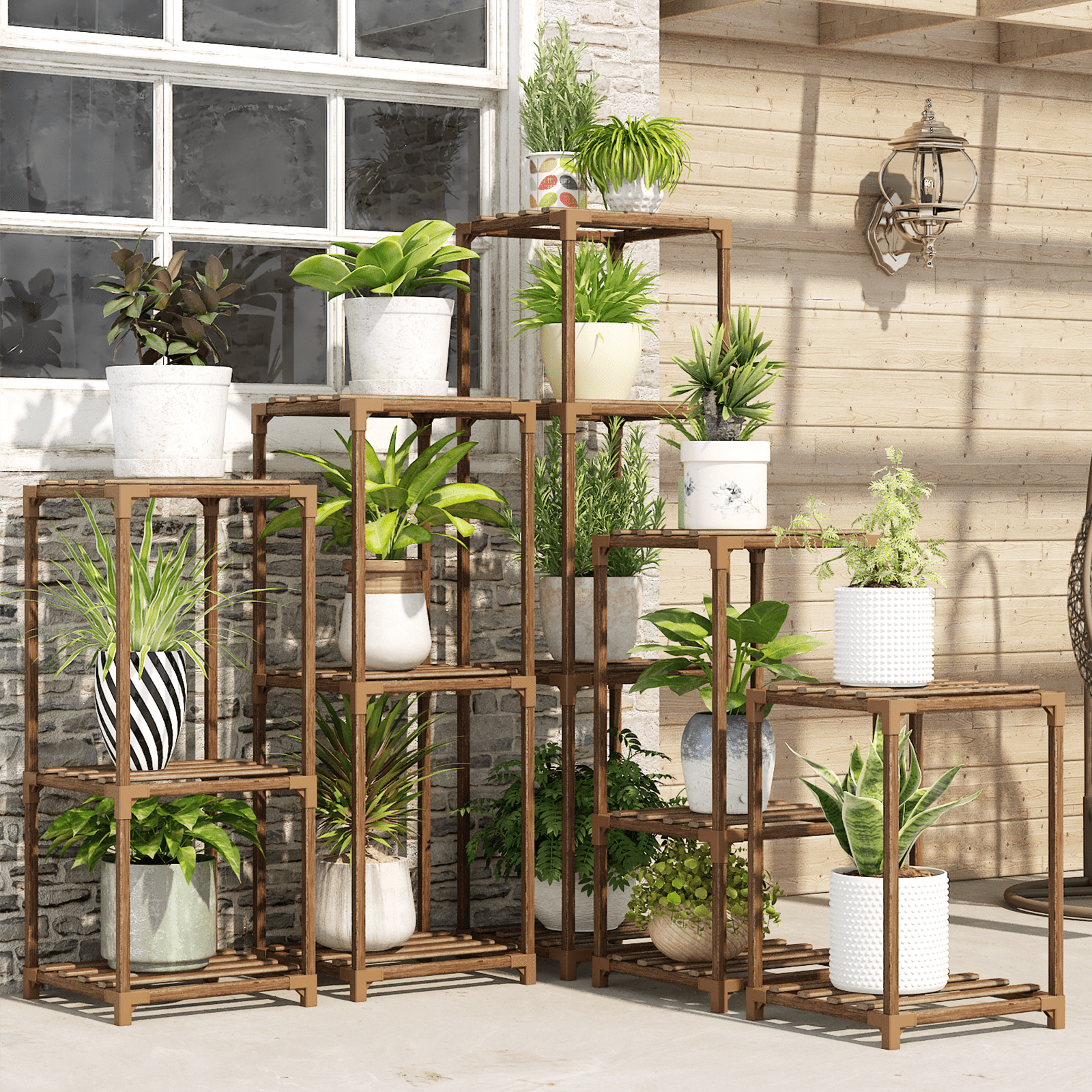 Bamworld Large Corner Plant Stand Indoor Combo Plant Shelf Wood Plant ...