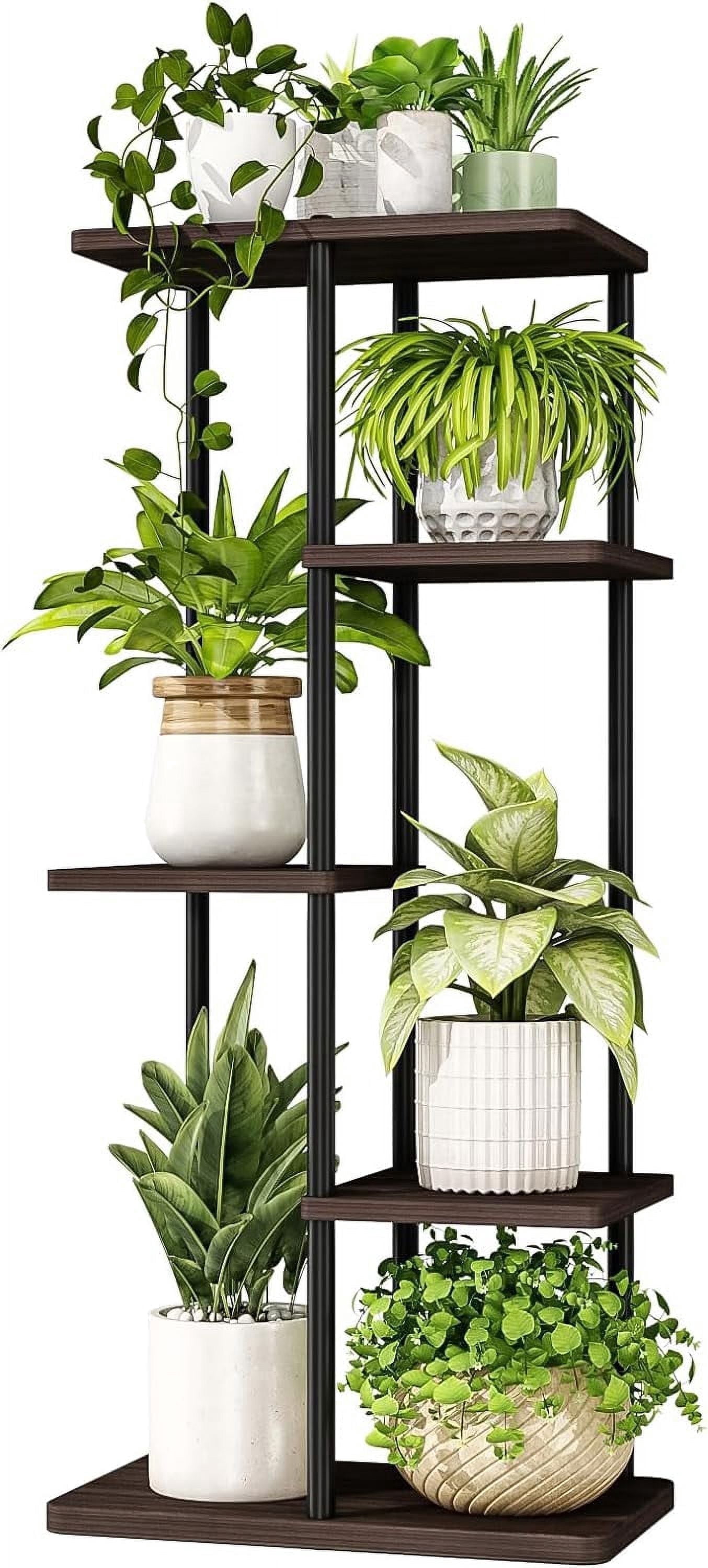 Bamworld Corner Plant Stand Indoor 5 Tier Metal Shelf, Black, Plant ...