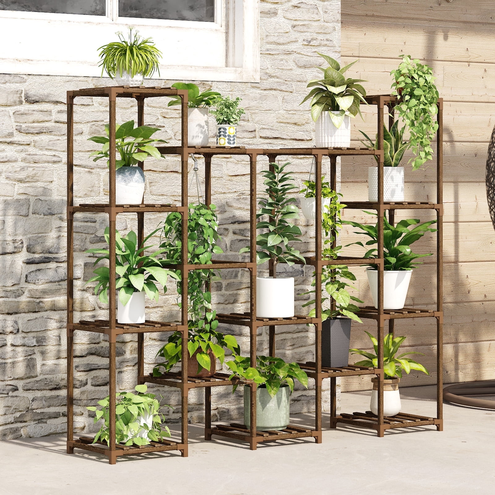 Bamworld Indoor/Outdoor Plant Stand - 3-Tiered Black Organizer Planter ...