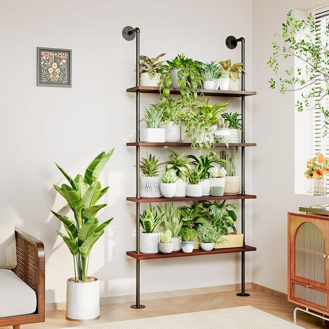 Bamworld Large Plant Shelf Indoor 4-Tier Tall Plant Rack 73in Wall ...