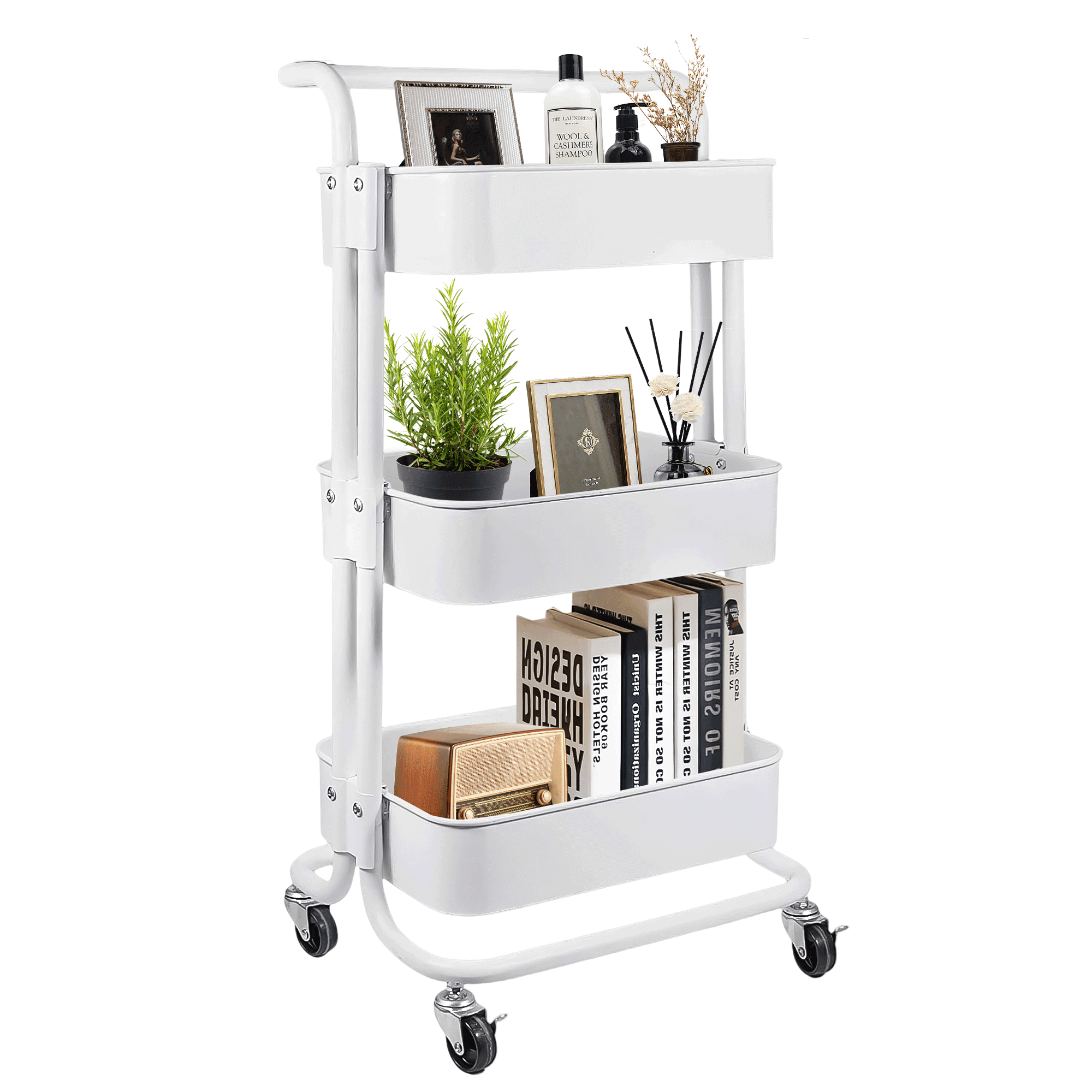Bamworld Mesh Utility Cart Rolling Metal Organization Cart 3 Tier with ...