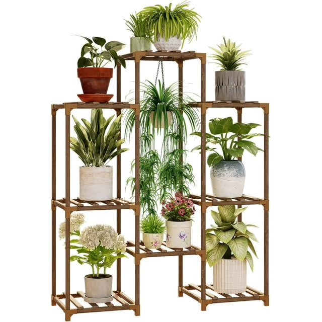 Bamworld Outdoor Plant Stand Indoor Plant Rack Plant Shelf Wood Outdoor ...