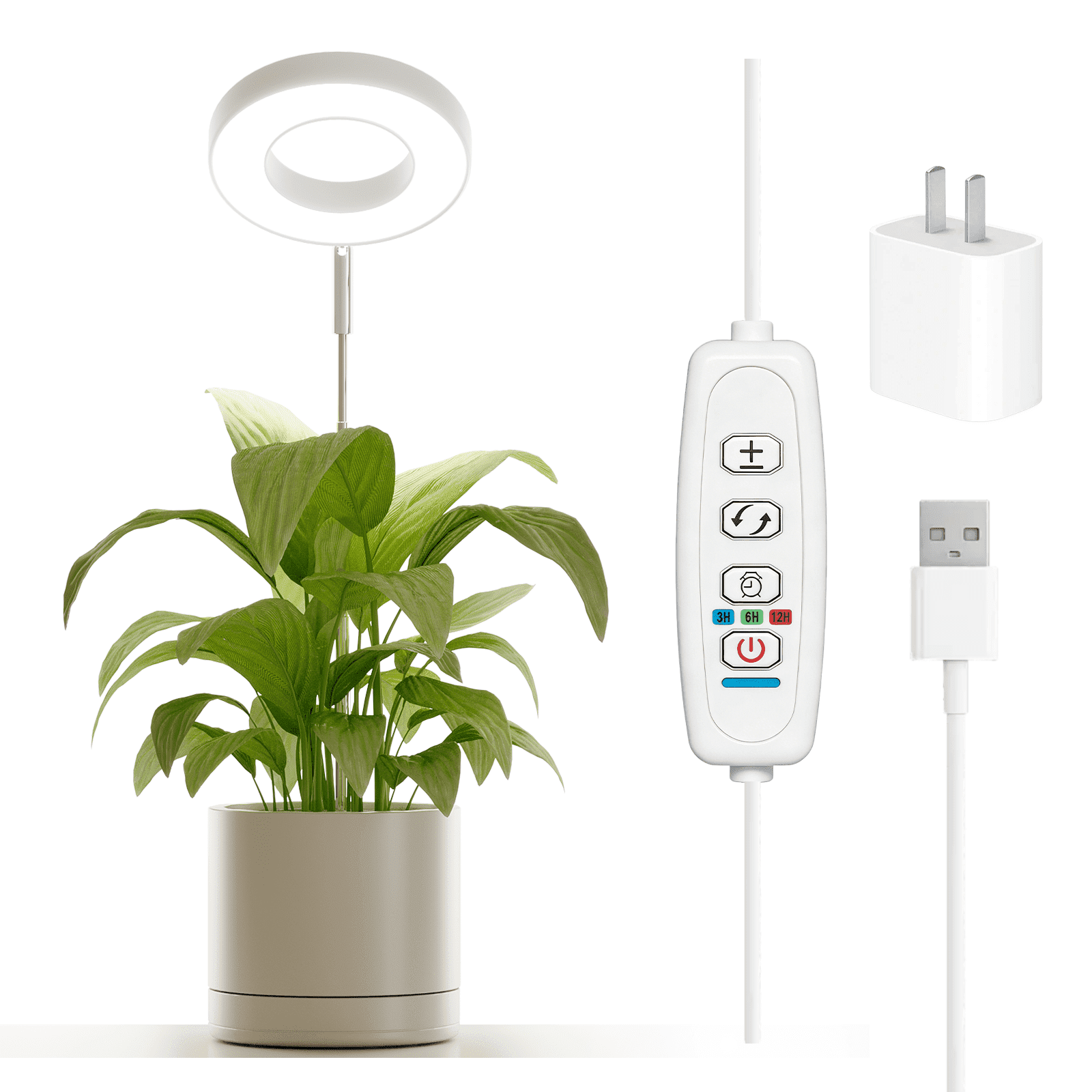 Laposso Plant Grow Light with Base, Adjustable Full Spectrum LED Ring ...