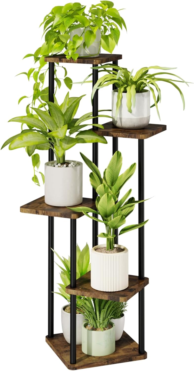 Bamworld Sturdy 3 Tier Small Plant Stand, Metal Wood Display Rack ...