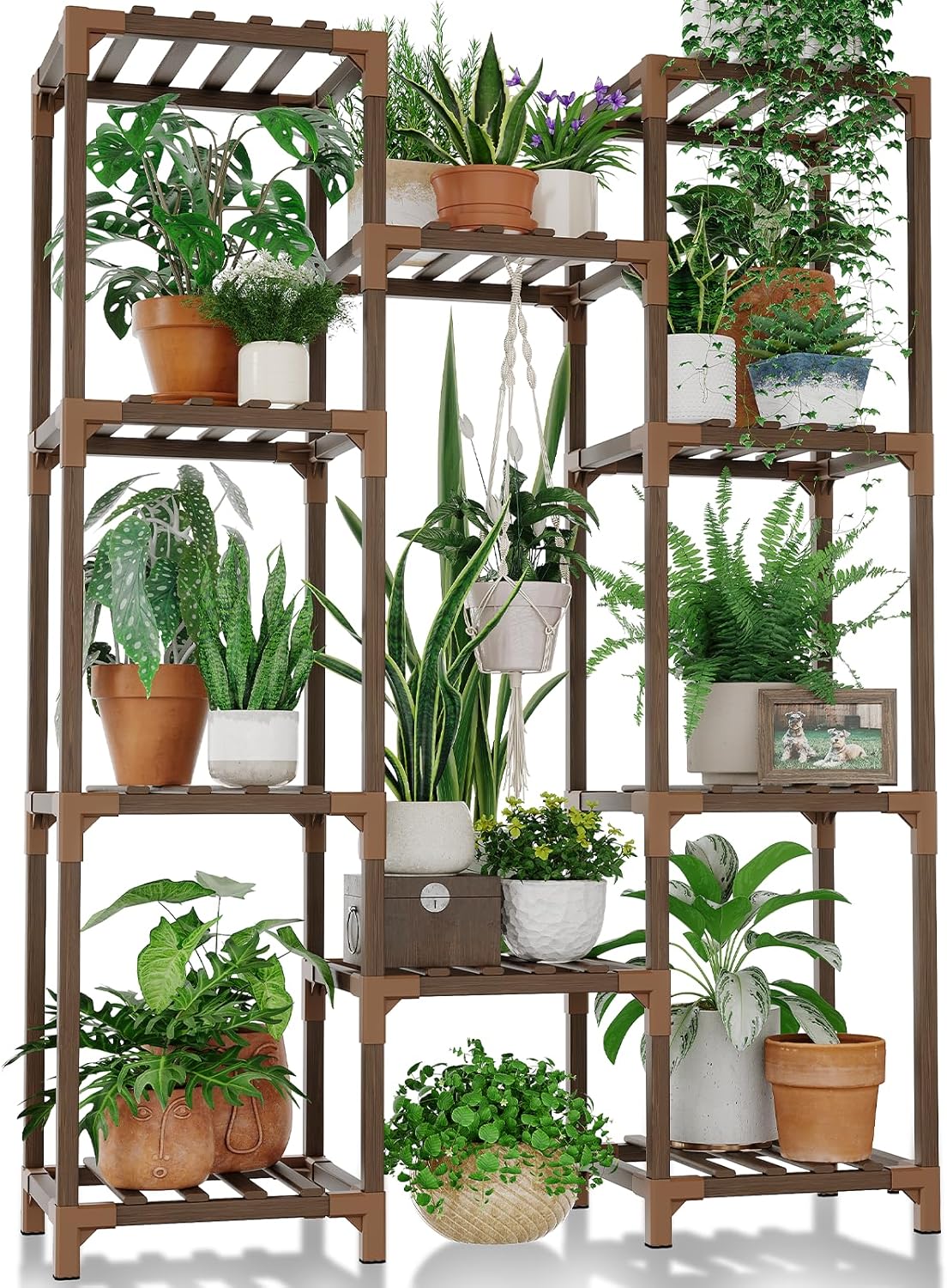 Bamworld Plant Stand Indoor Outdoor Tall Shelf for Multiple Plants Pots ...