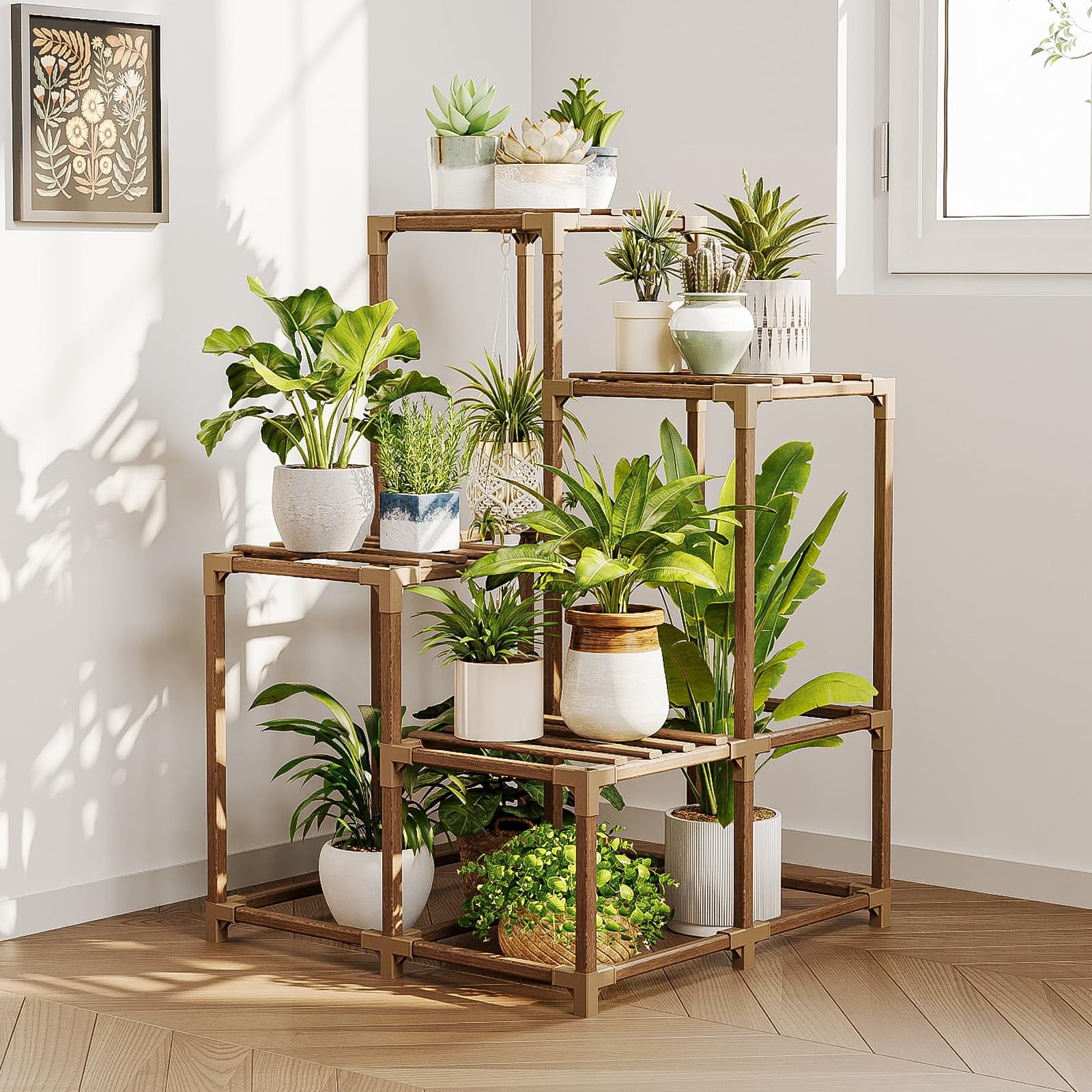 Bamworld Plant Stand Indoor Plant Shelf Outdoor Wood Plant Rack for ...