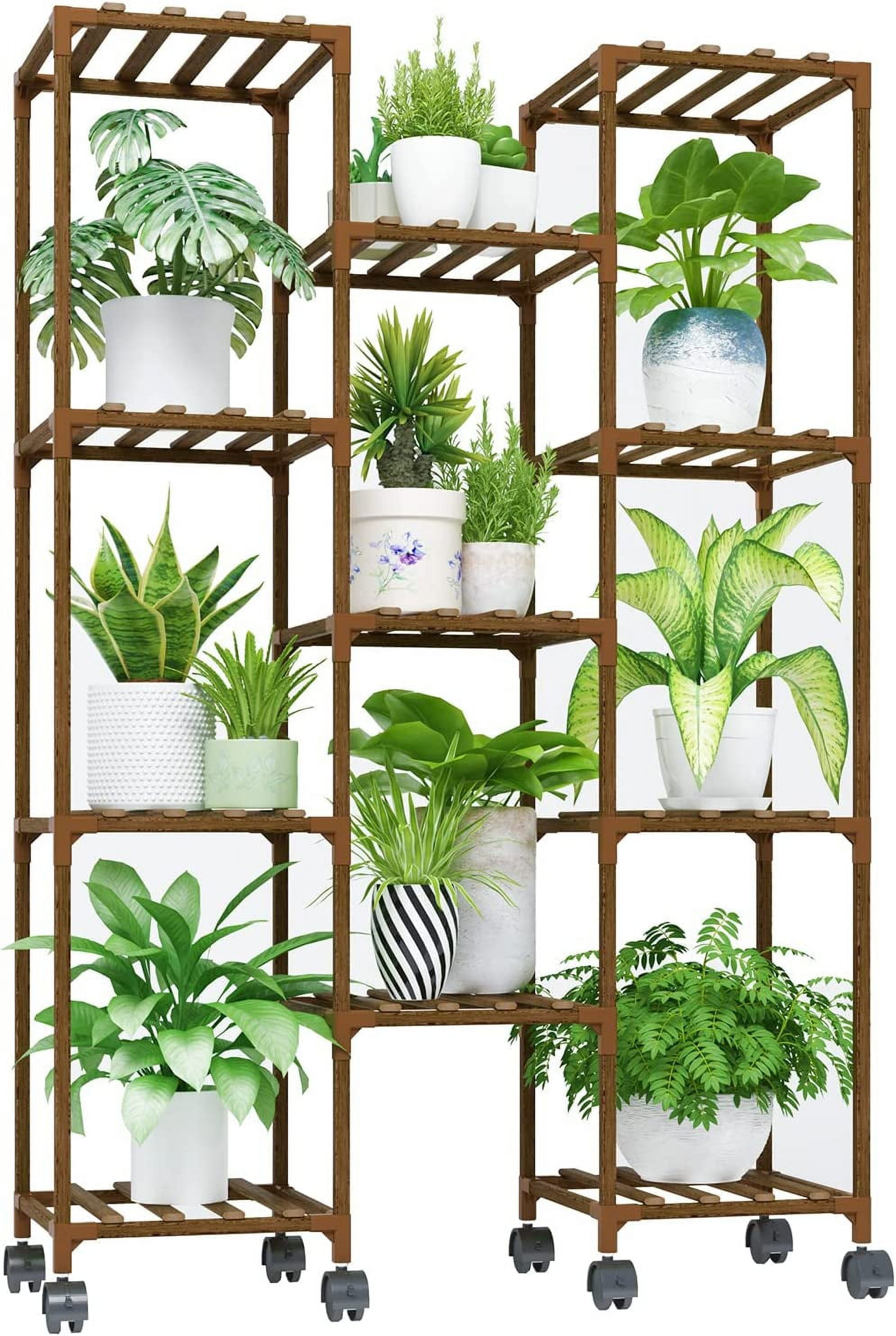 Bamworld Rolling Tier Pot Plant Stand with Wheels for Indoor/Outdoor ...
