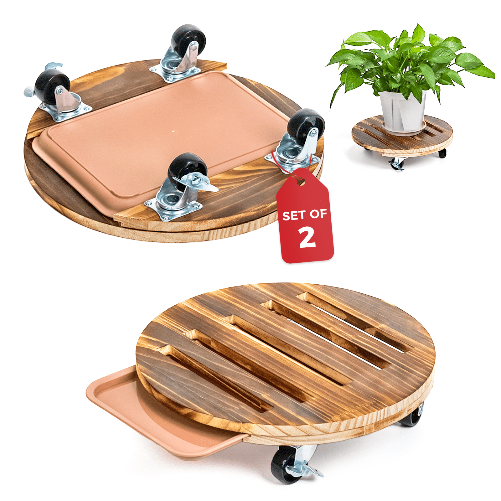 Bamworld Rolling Plant Stands with Wheels Plant Caddy with Wheels ...