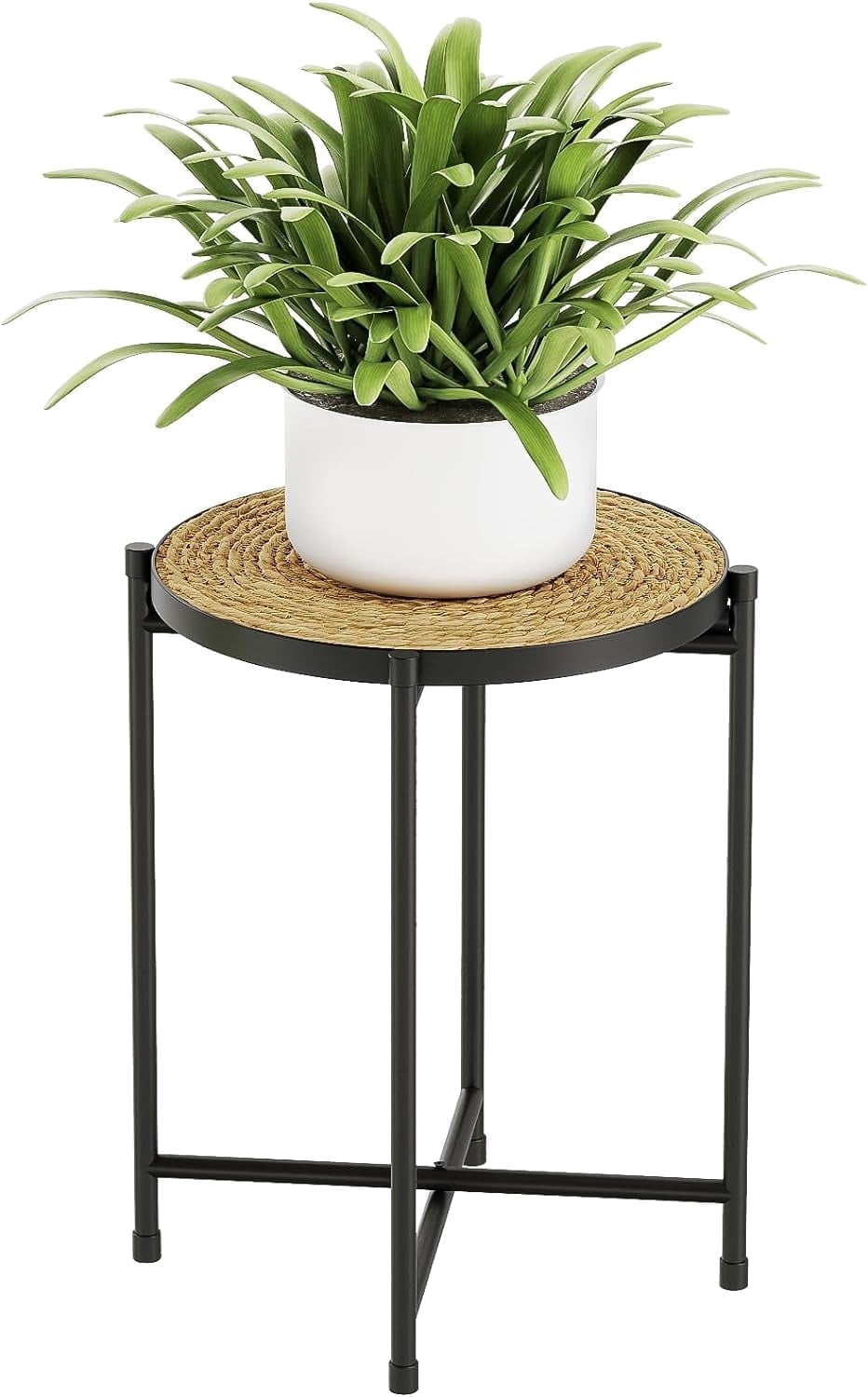 Bamworld Round Plant Stand, Rope Woven Metal Table for Patio, Balcony ...