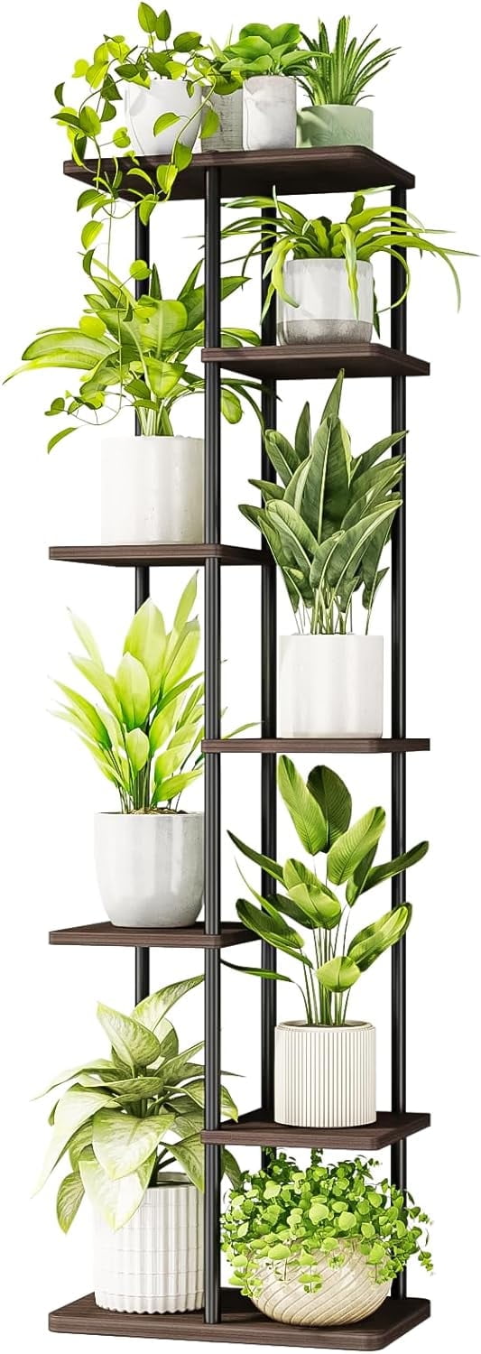 Bamworld Tall Indoor 7 Tier Metal Plant Shelf Black Plant Stand for ...