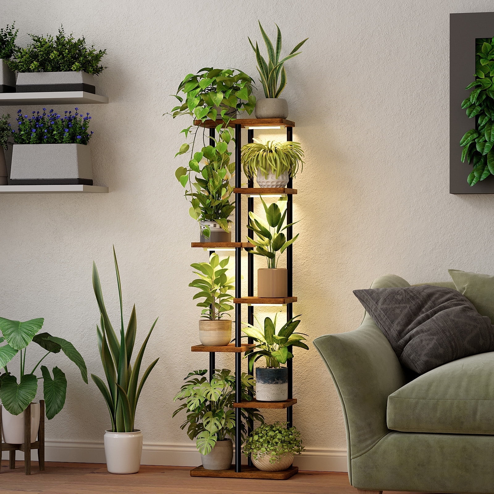Bamworld Tall Plant Stand Indoor 7 Tier Metal Plant Shelf With plant ...