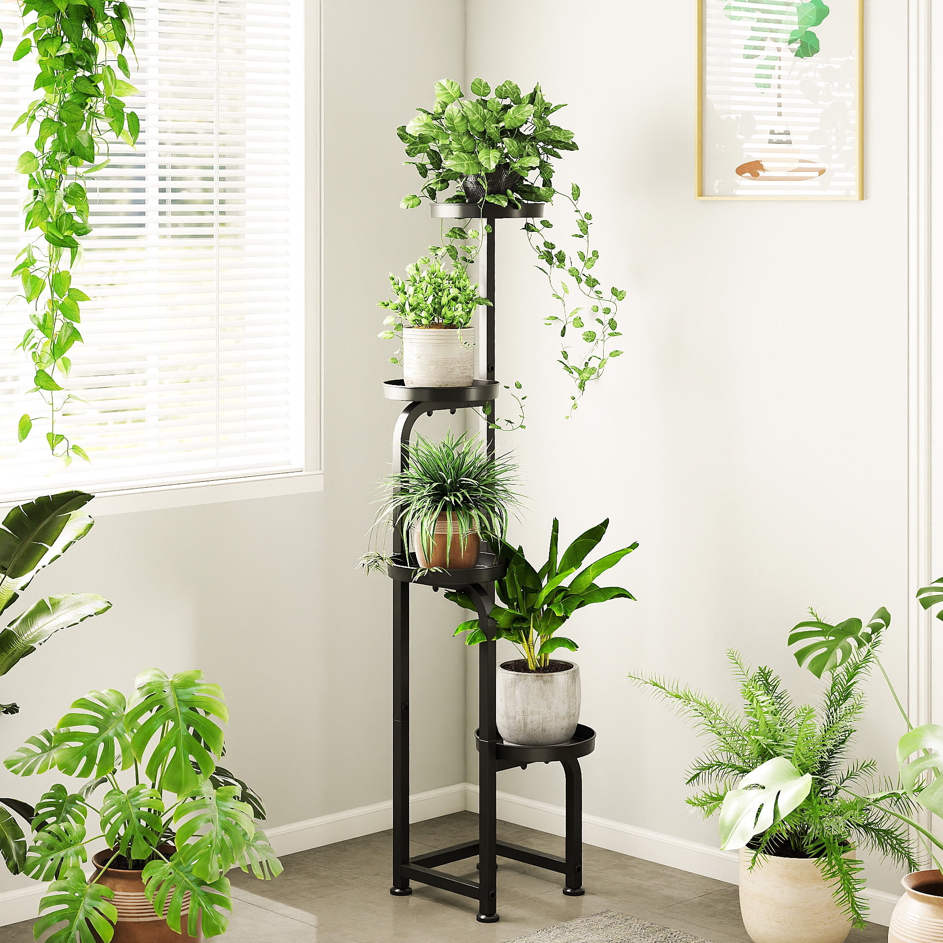 Bamworld 4 Tier Tall Metal Plant Stand - Heavy-Duty Corner Shelf for ...