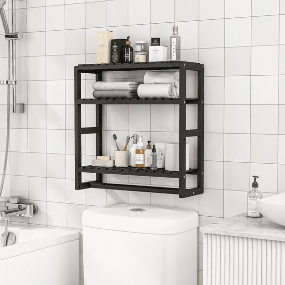 Bathroom Storage Shelf, Bamboo Over-The-Toilet Organizer Rack ...