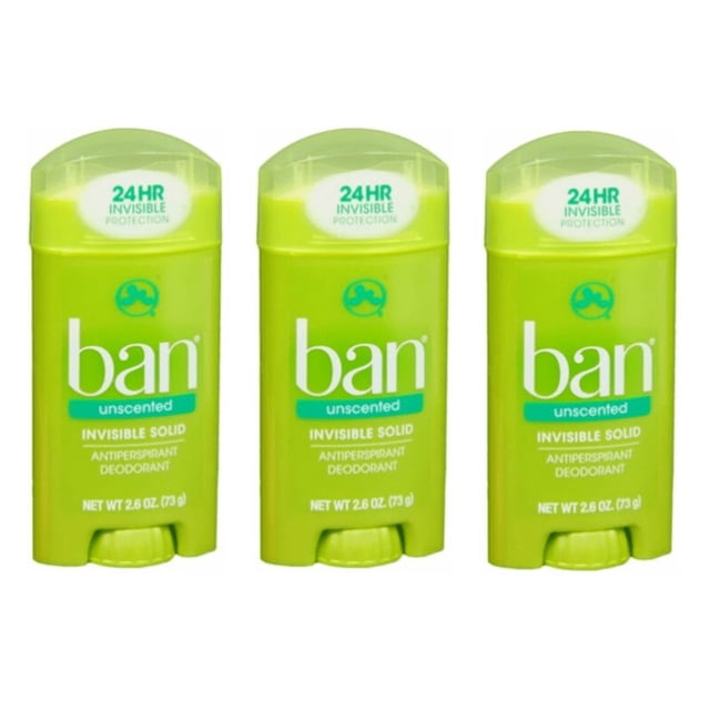 Ban Invisible Solid Unscented Antiperspirant Stick, 3-Pack, 2.60 oz ...