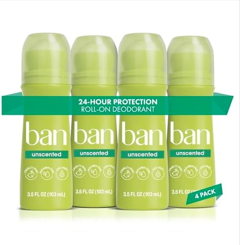Ban, Invisible Roll-On Antiperspirant Deodorant, 4 Pack, Unscented ...