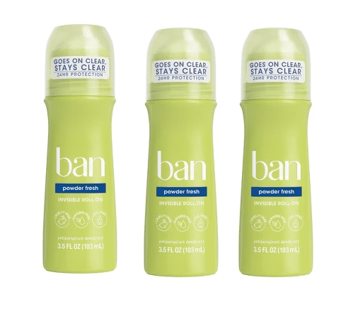 Ban Invisible Roll-On Antiperspirant Deodorant with 24 Hour Protection ...
