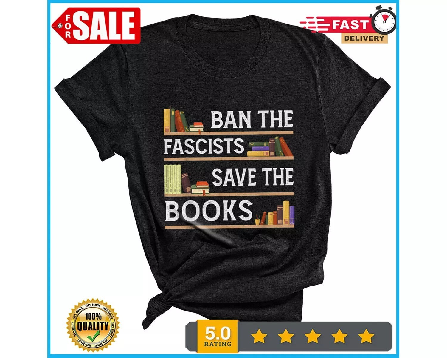 Ban The Fascists Save The Books Book Lover Worm Nerd T-Shirt - Walmart.com