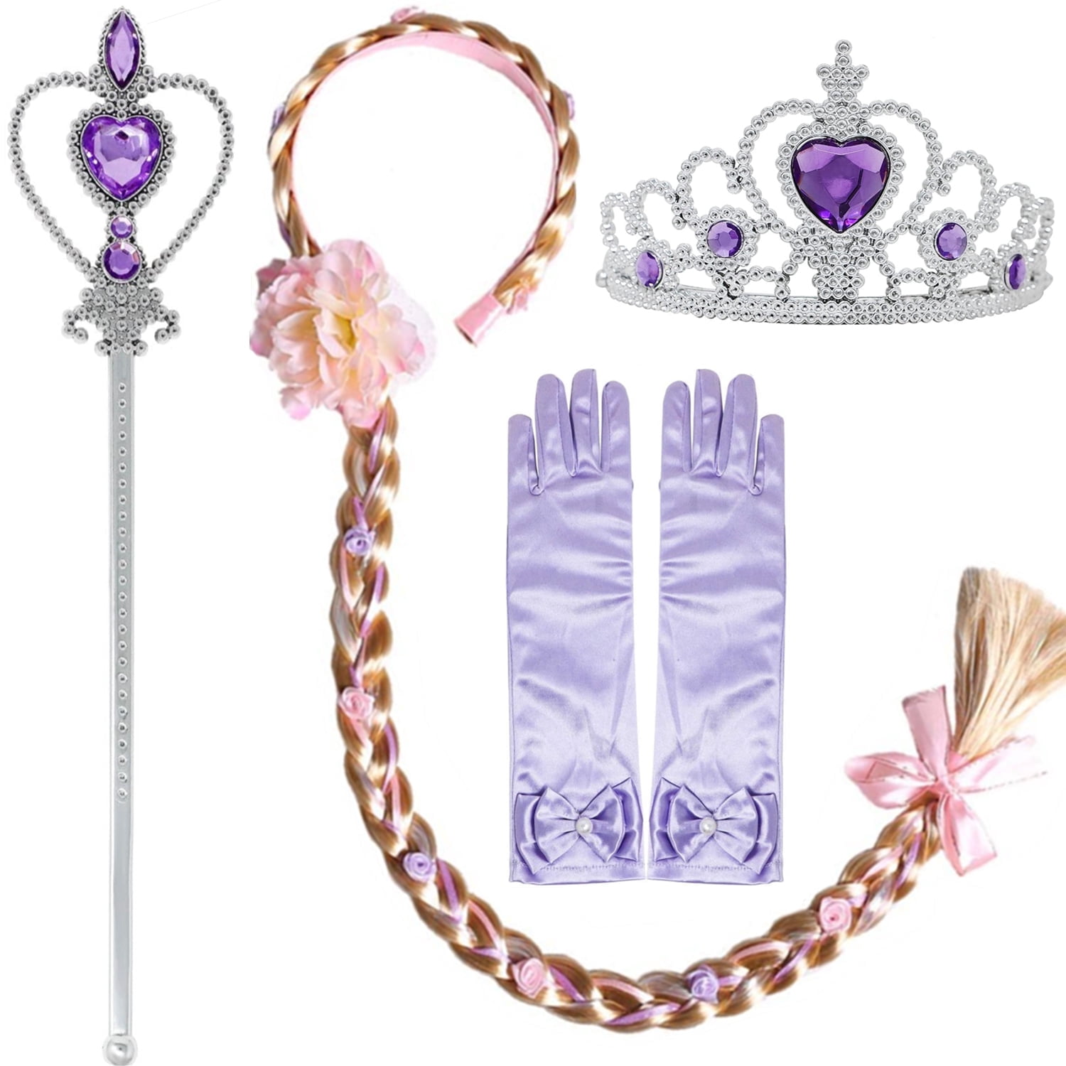 BanKids Princess Costume Accessories, Crown, Wand, Gloves, Rapunzel Wig ...