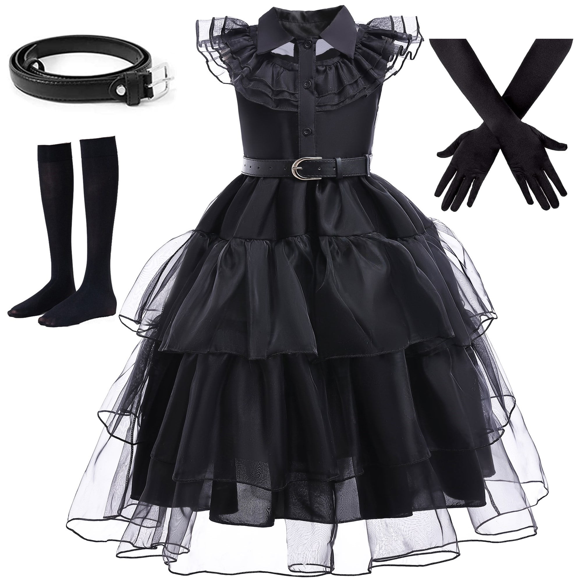 BanKids Toddler Girls Addams Family Cosplay Dress, Includes Belt, Socks ...