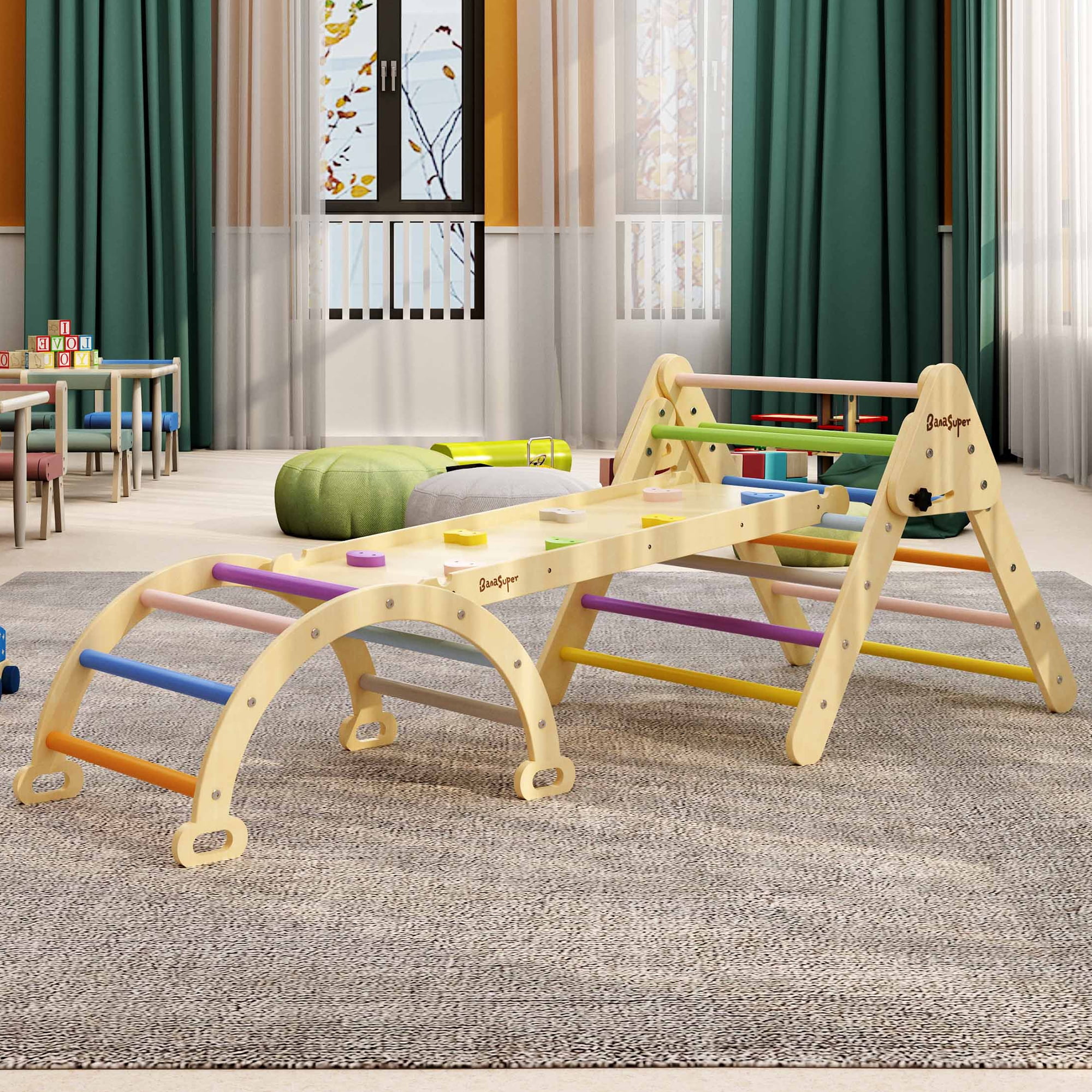 BanaSuper Colorful Toddler Climber Climbing Triangle Ladder with Ramp ...