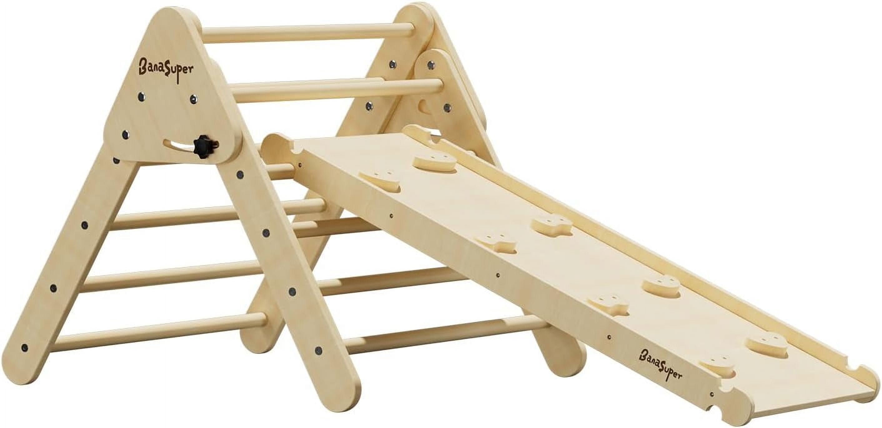 BanaSuper Foldable Pikler Triangle Climber with Ramp 2-in-1 Wooden ...