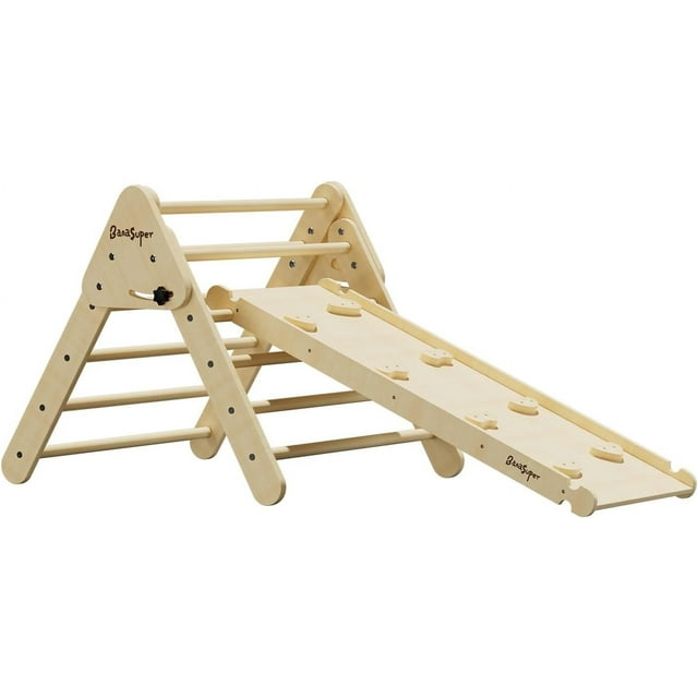 BanaSuper Foldable Pikler Triangle Climber with Ramp 2-in-1 Wooden ...