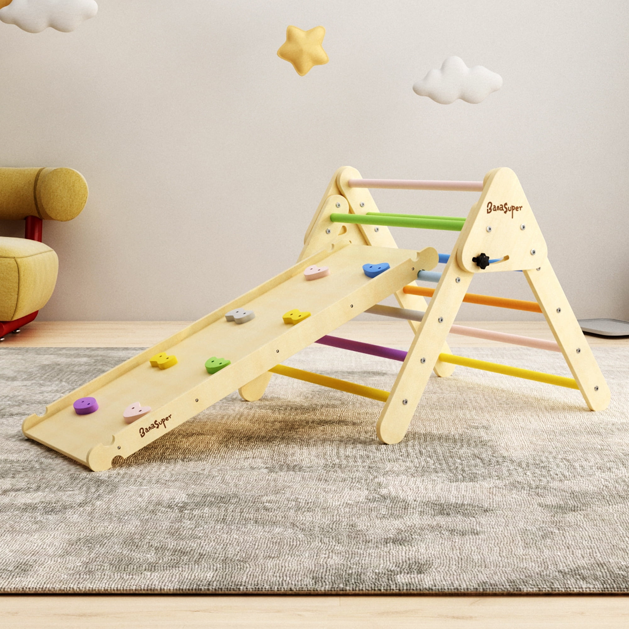 Pikler Triangle Toddler Playground: 3-Piece Foldable Wooden Climbing ...