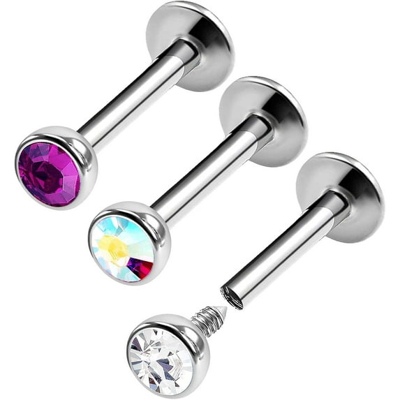 BanaVega 3PCS Steel Internally Threaded Labret Rings 16 gauge 5/16 8mm ...