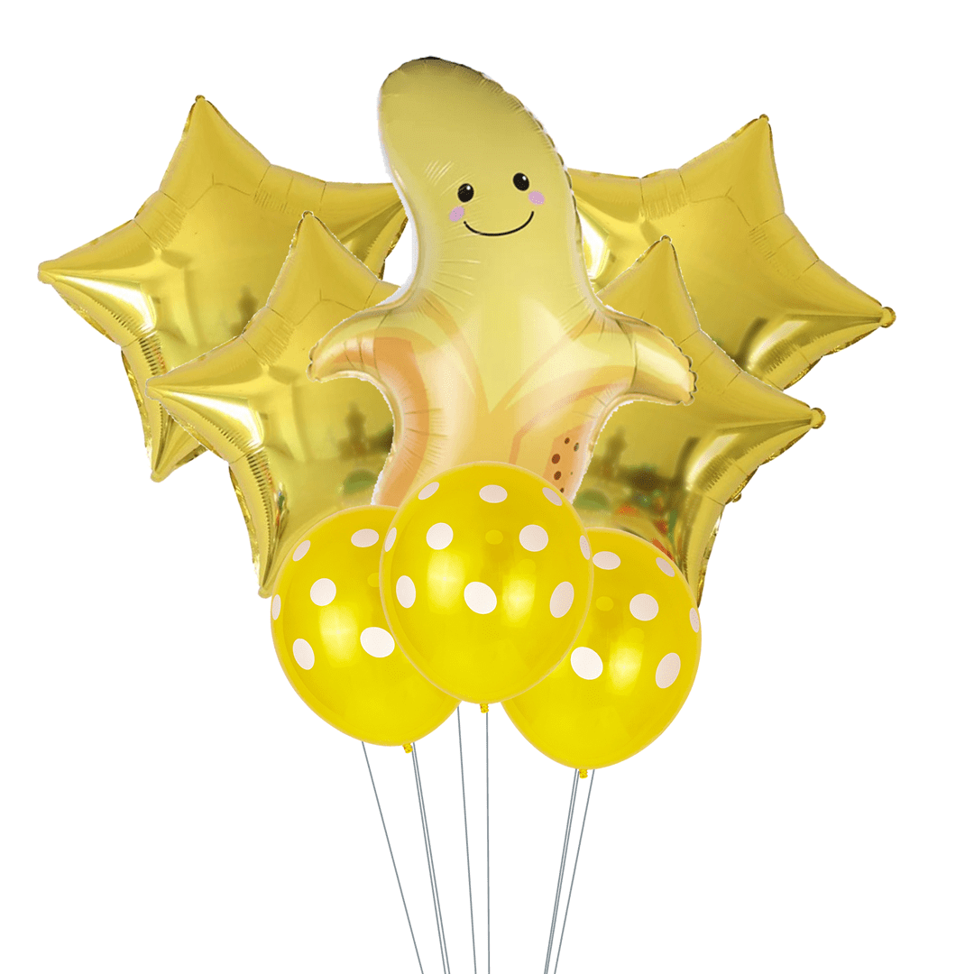Banana Balloon Bouquet with Large Banana Shaped Balloon Polka Dot Latex ...
