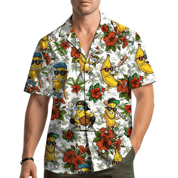 Banana Baseball Hawaiian Shirt, Funny Tropical Fruit Sports Print Short ...