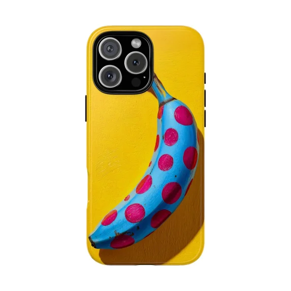 Banana Blue Pink Dots Yellow Fun Phone Case for iPhone 11 to 17 Series ...