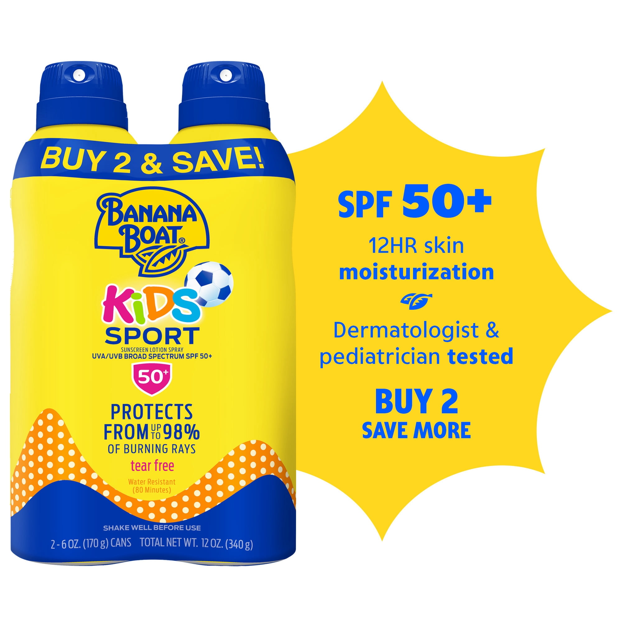 Banana Boat Kids Sport Sunblock Spray, SPF 50, Tear-Free Protection ...