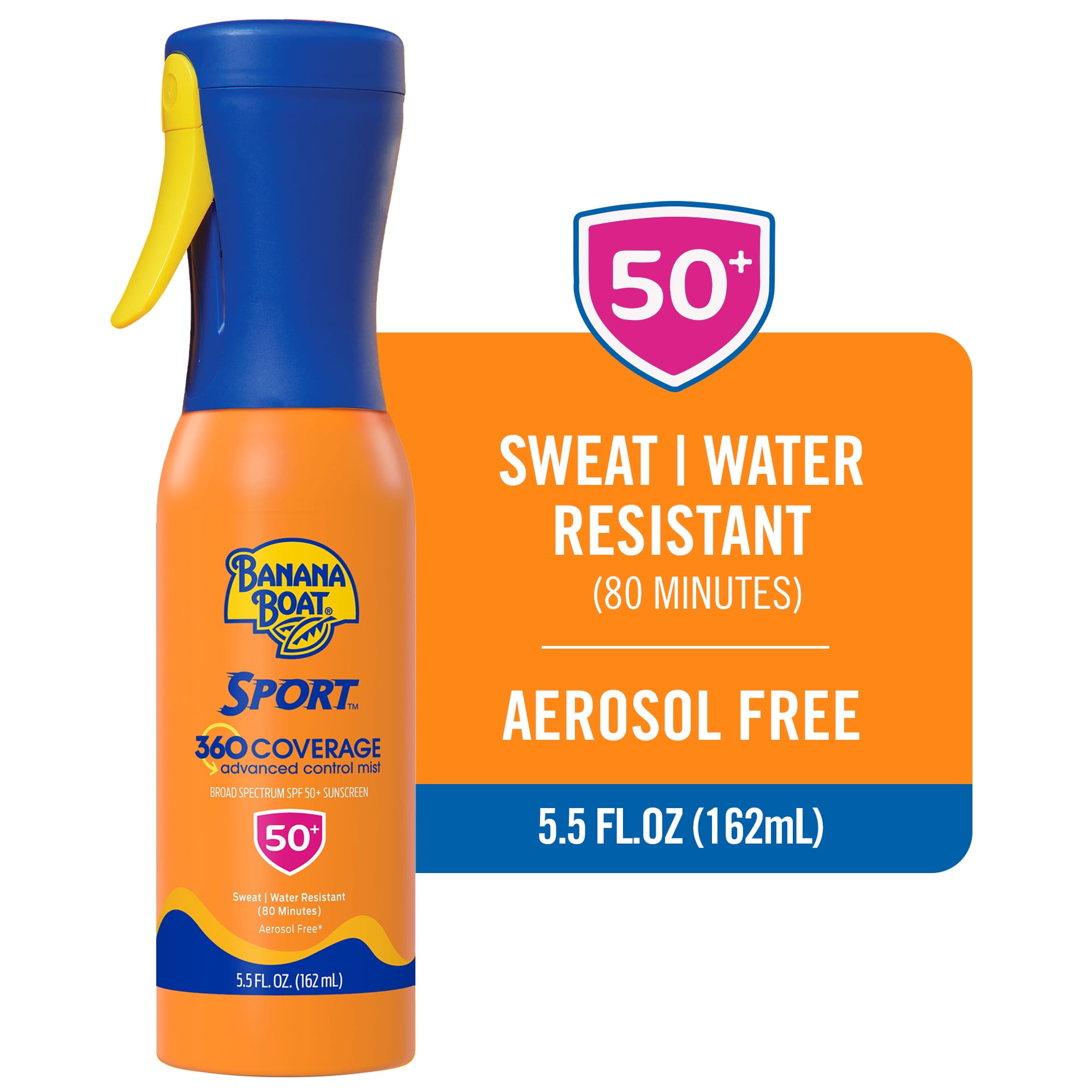 Banana Boat Sport 360 Coverage SPF 50 Sunscreen Mist, Refillable Adult ...