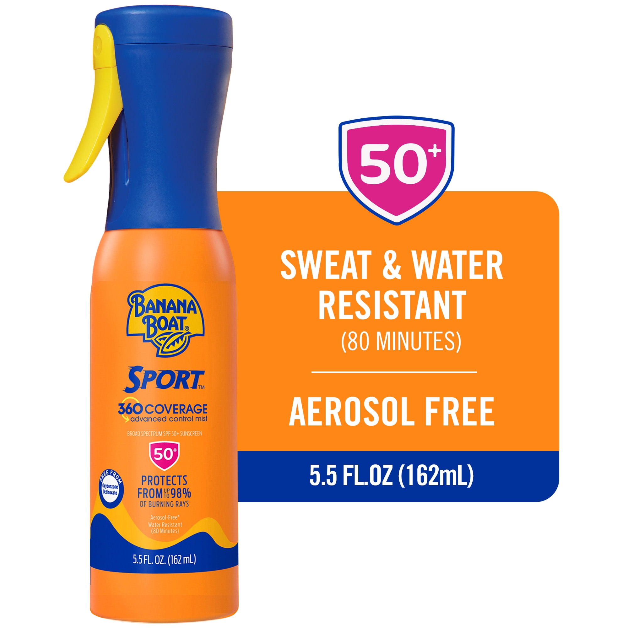 Banana Boat Sport 360 Coverage SPF 50 Sunscreen Mist, Refillable Adult ...