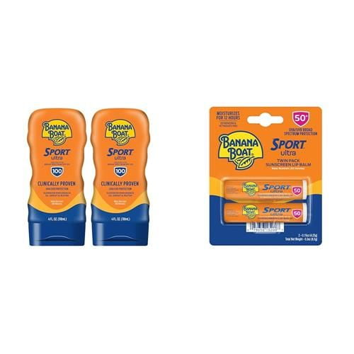 Banana Boat Sport Ultra Spf 100 Sunscreen Lotion Twin Pack & Spf 50 Lip ...