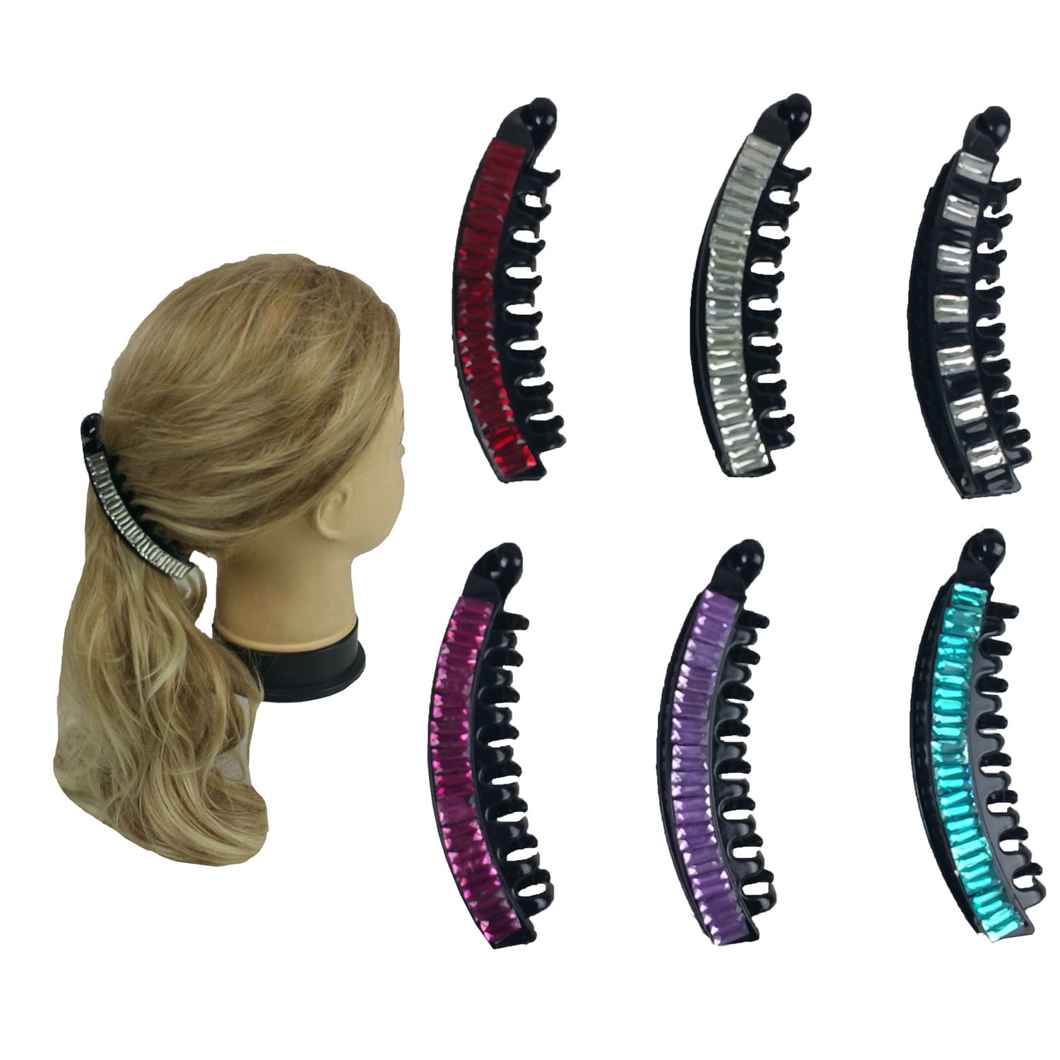 Banana Comb Hair Clips Hairpins for women Girls with Gem Stones (6 ...