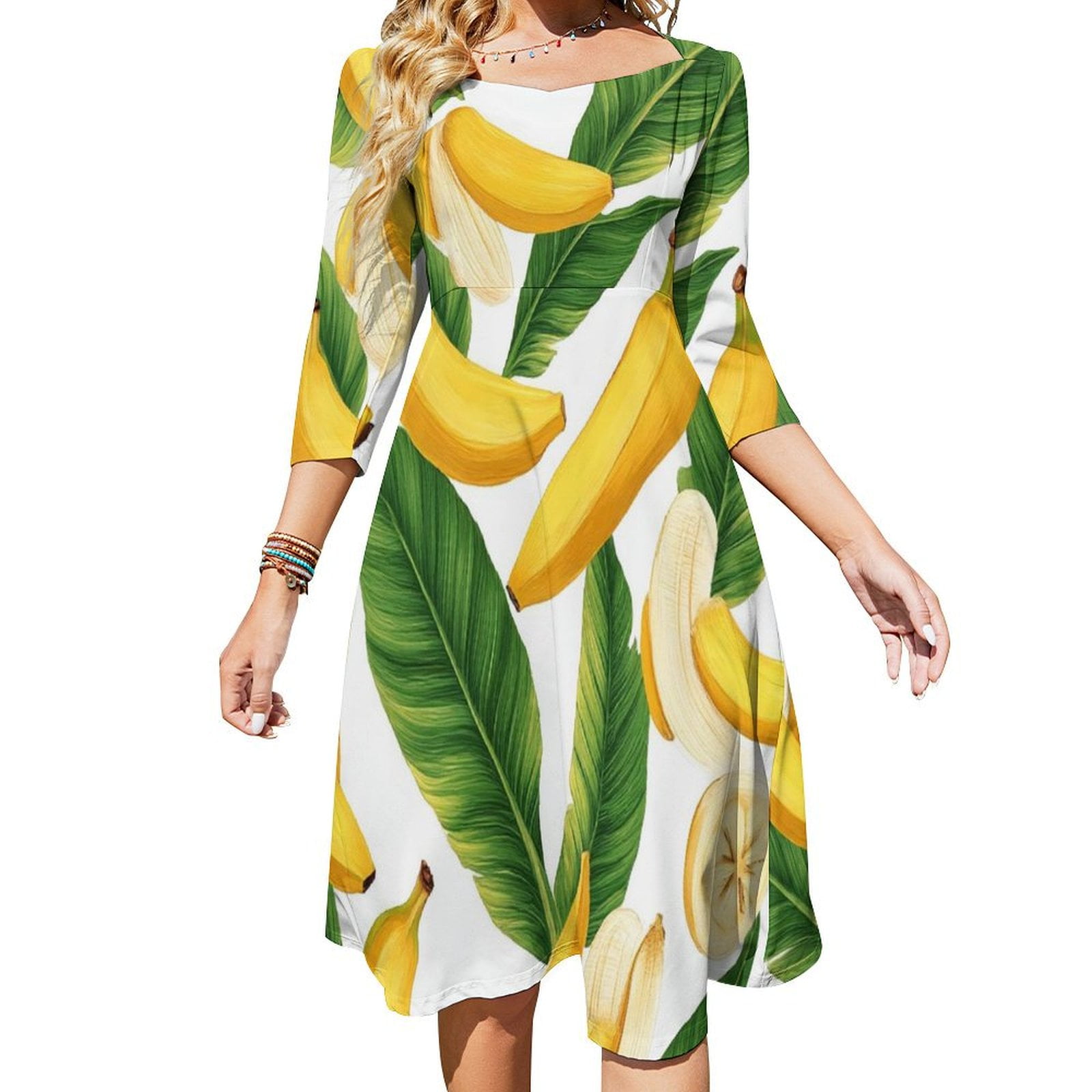 Banana Drawing-2 Womens Summer Dress Tie Back A Line Flare Dress ...