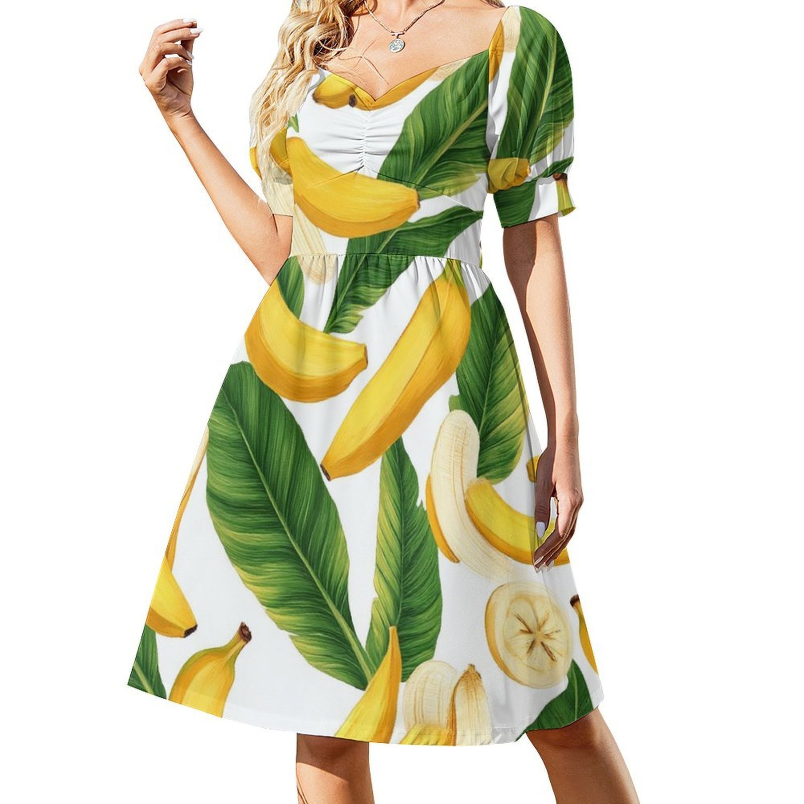 Banana Drawing Short Sleeve Dress Clothes Women's Summer Dress Elegant ...