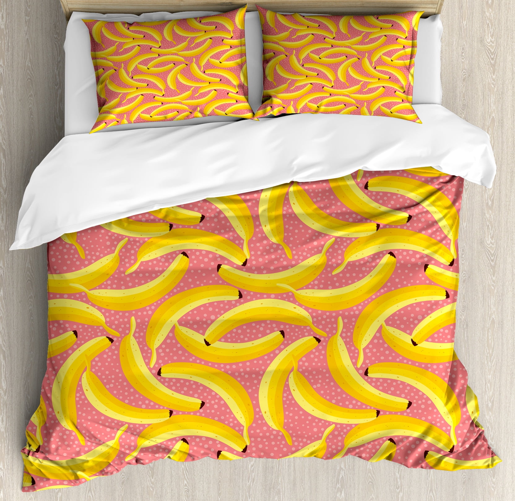Banana Duvet Cover Set, Modern Exotic Fruits on a Background of Small ...